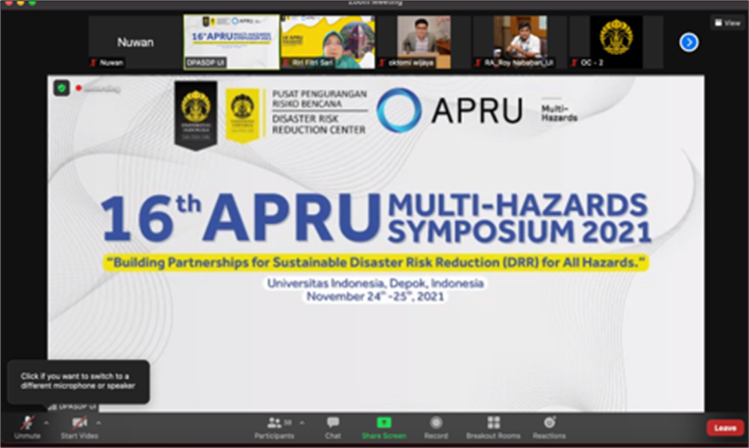 Oral presentation at the APRU Multi-Hazard Symposium – Delta Project